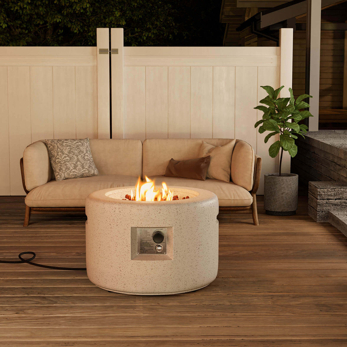 Rocky faux stone round patio fire pit – COSIEST