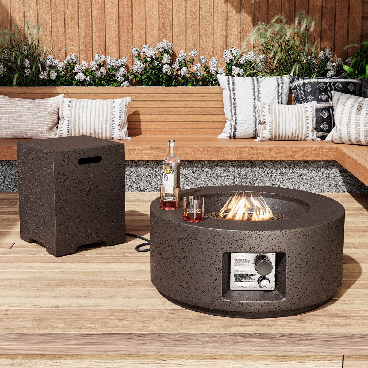 COSIEST Outdoor Propane Fire Pit Coffee Table, 28-inch Magnesium Oxide