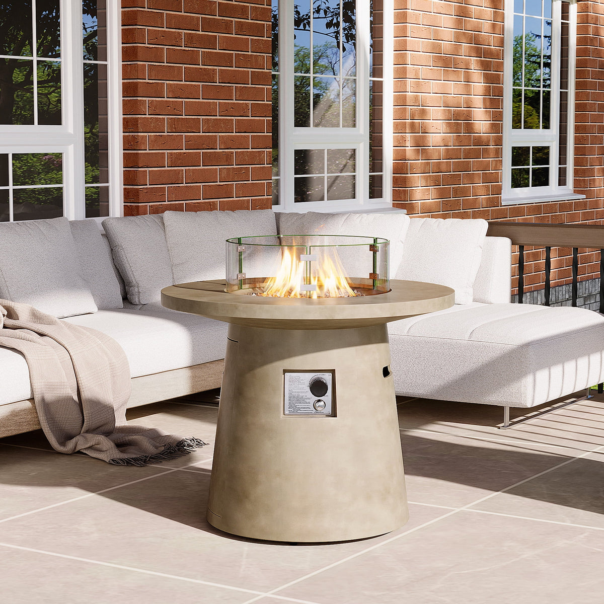 COSIEST 31.5'' Round Propane Fire Pit,40,000 BTU Concrete Fire Pit Tab