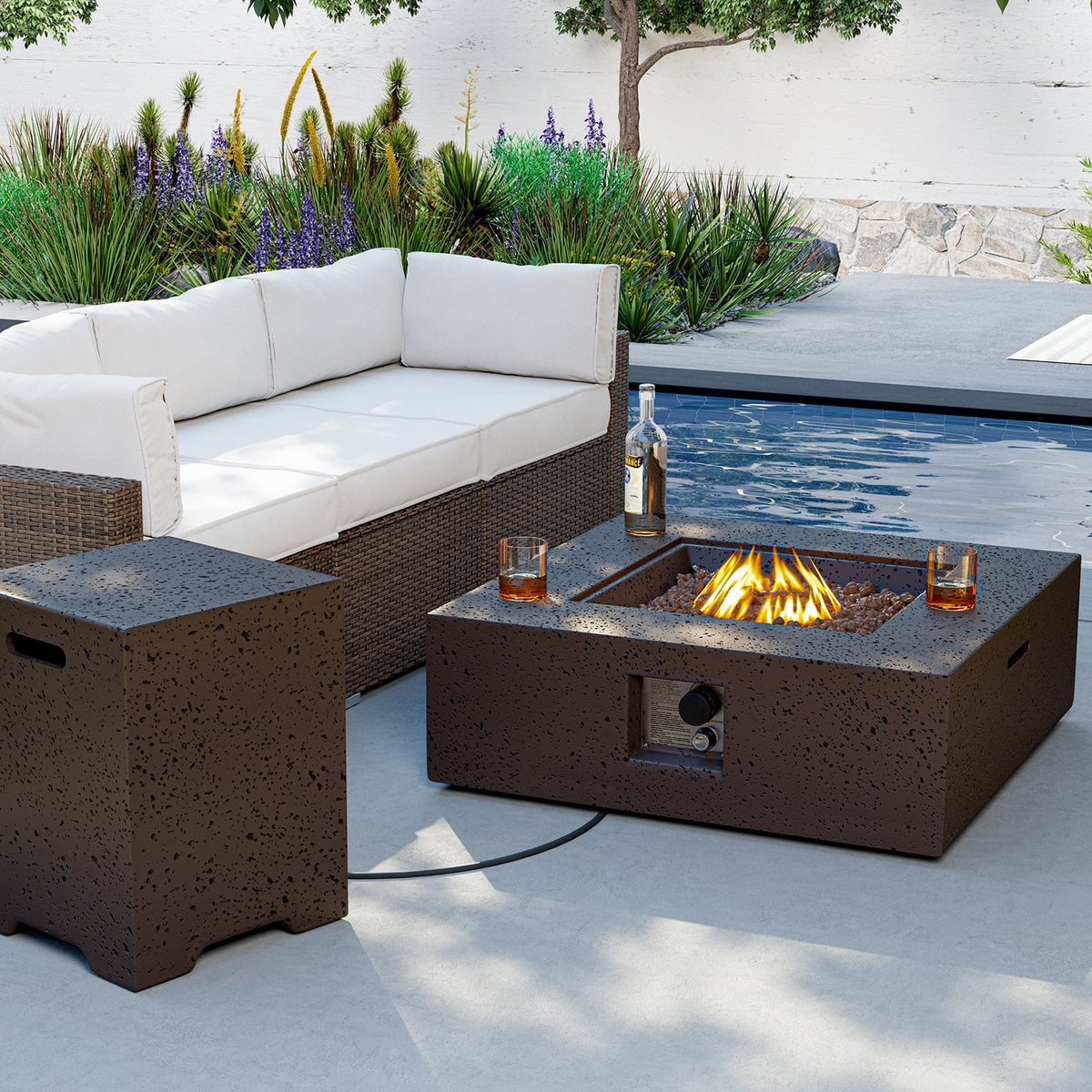VENTOPYR 35''Outdoor Square Propane Fire Pit Table with Tank – COSIEST
