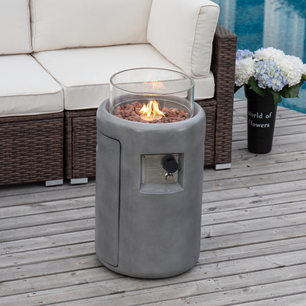 COSIEST Outdoor 16-inch 40,000 BTU Round Propane Fire Pit (Grey)