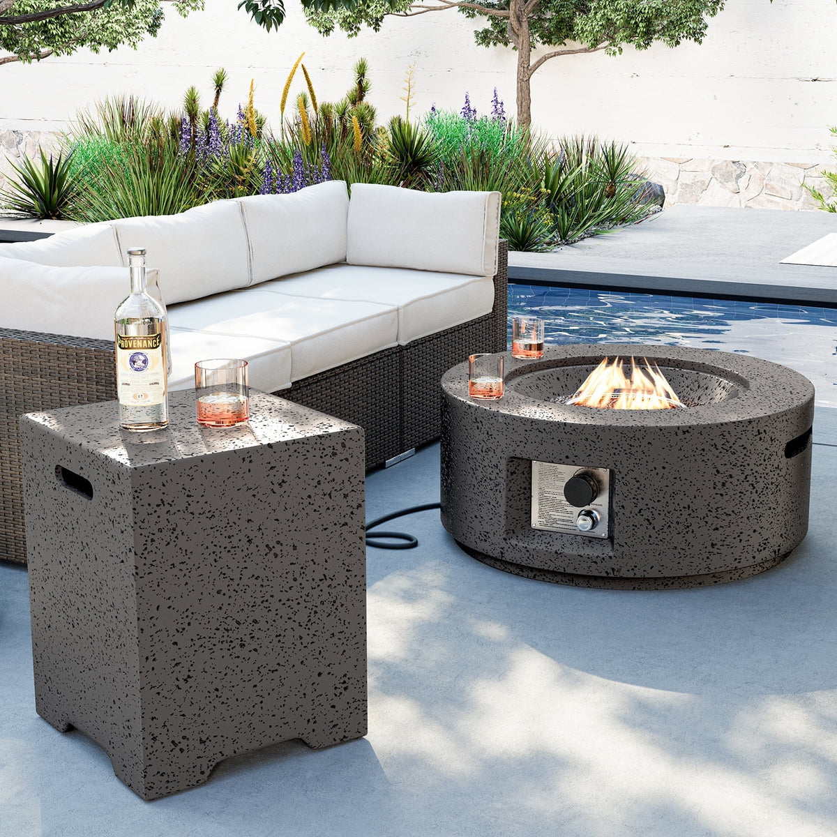 COSIEST Outdoor Propane Fire Pit Coffee Table, 28-inch Magnesium Oxide