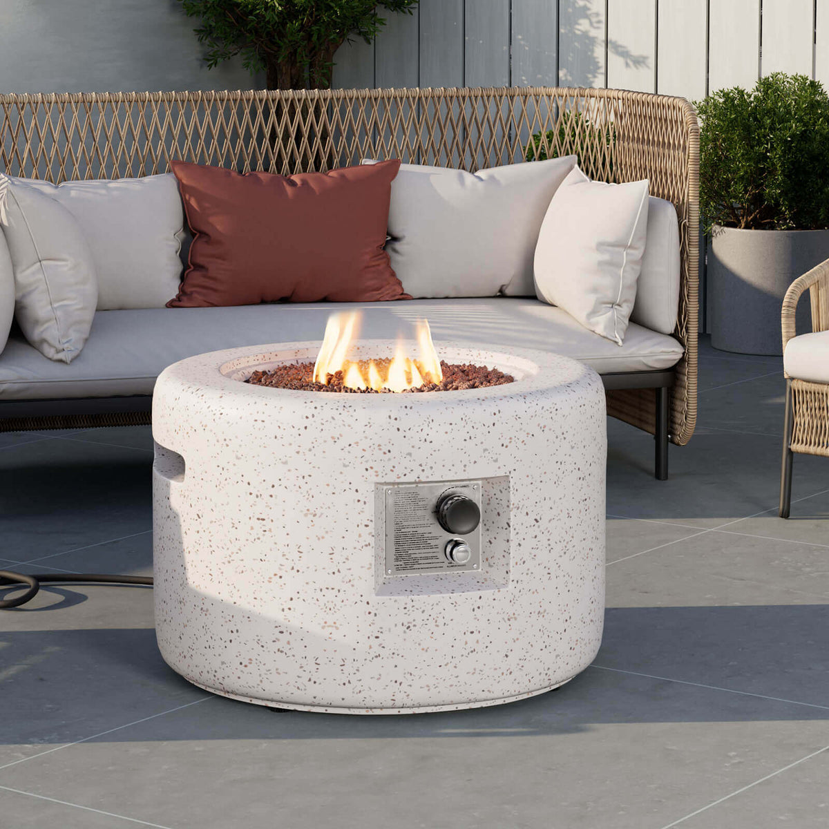 Rocky faux stone round patio fire pit – COSIEST
