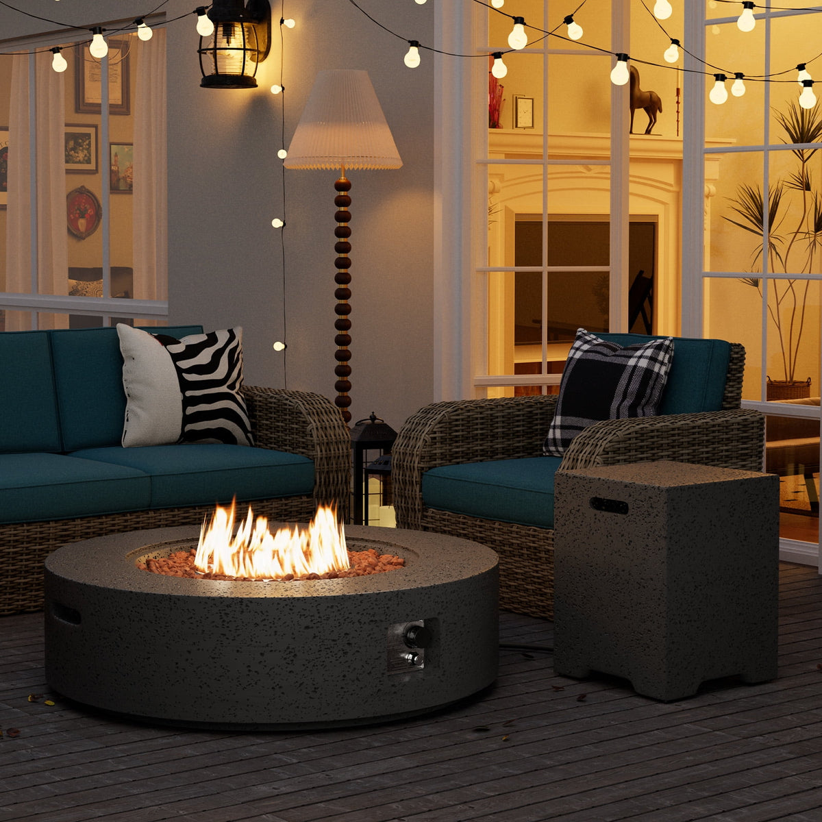 COSIEST 40.5-inch Outdoor Propane Fire Pit Coffee Table w Concrete Rou