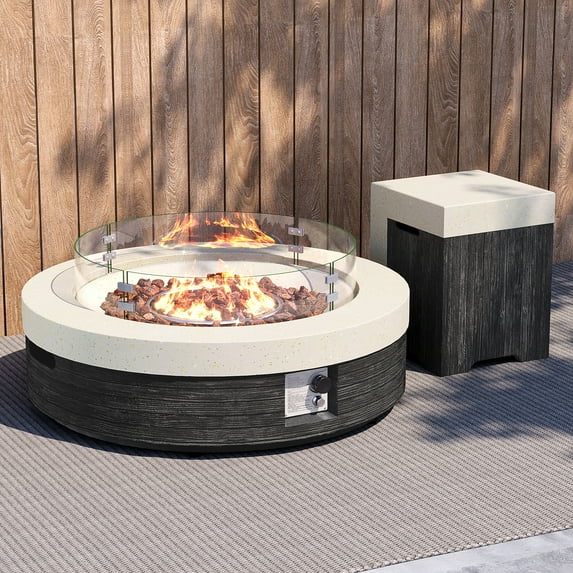 COSIEST 41 inch Rround Outdoor Propane Fire Pit Table with Tand and Wi